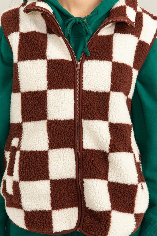 Checker Sherpa Vest – Golden Salon and Boutique